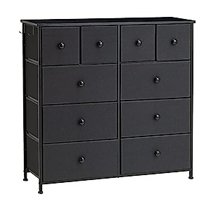 Sapodilla 10 Drawers Dresser for Bedroom,Chest of Drawers with Metal Frame Side Hook Wood Top,Large Capacity Closet Dresser in Living Room Hallway Nursery Storage Room (Black Grey, 10 Drawers)