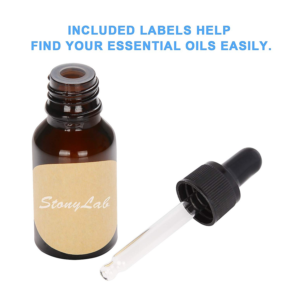 stonylab 15ml (0.5 oz) 4-Pack, Amber Glass Dropper Bottle, Brown Empty Glass Bottle with Glass Dropper, Inner Plug and Label for Essential Oils Aromatherapy Fragrances