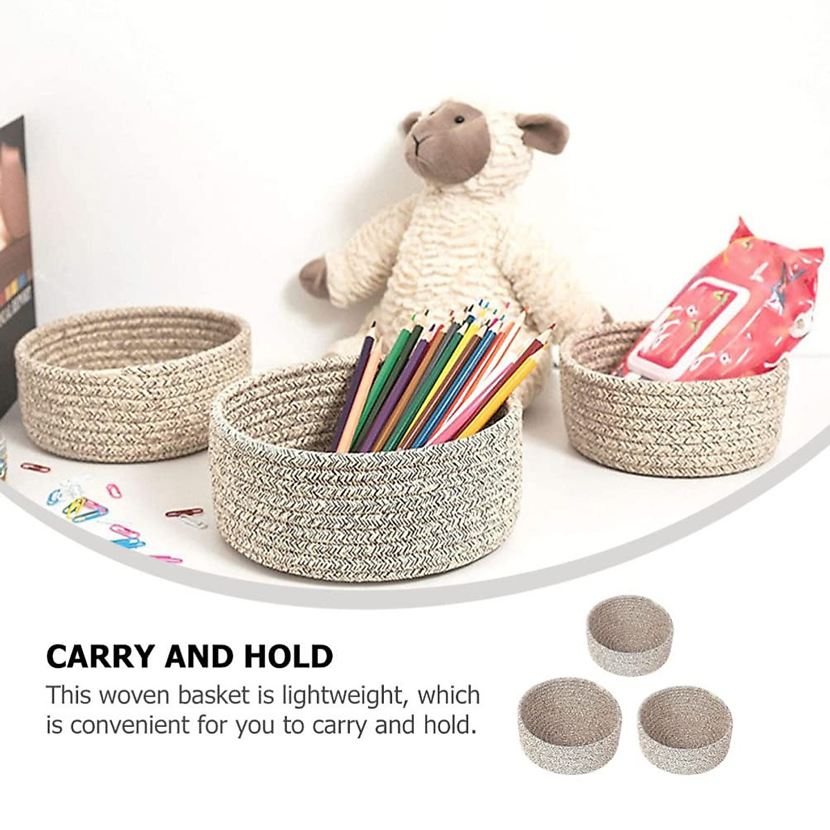 Gadpiparty Kids Toy Storage Bins 3pcs Woven Storage Basket Household Cotton Rope Office Decorative Basket Wicker Storage Baskets