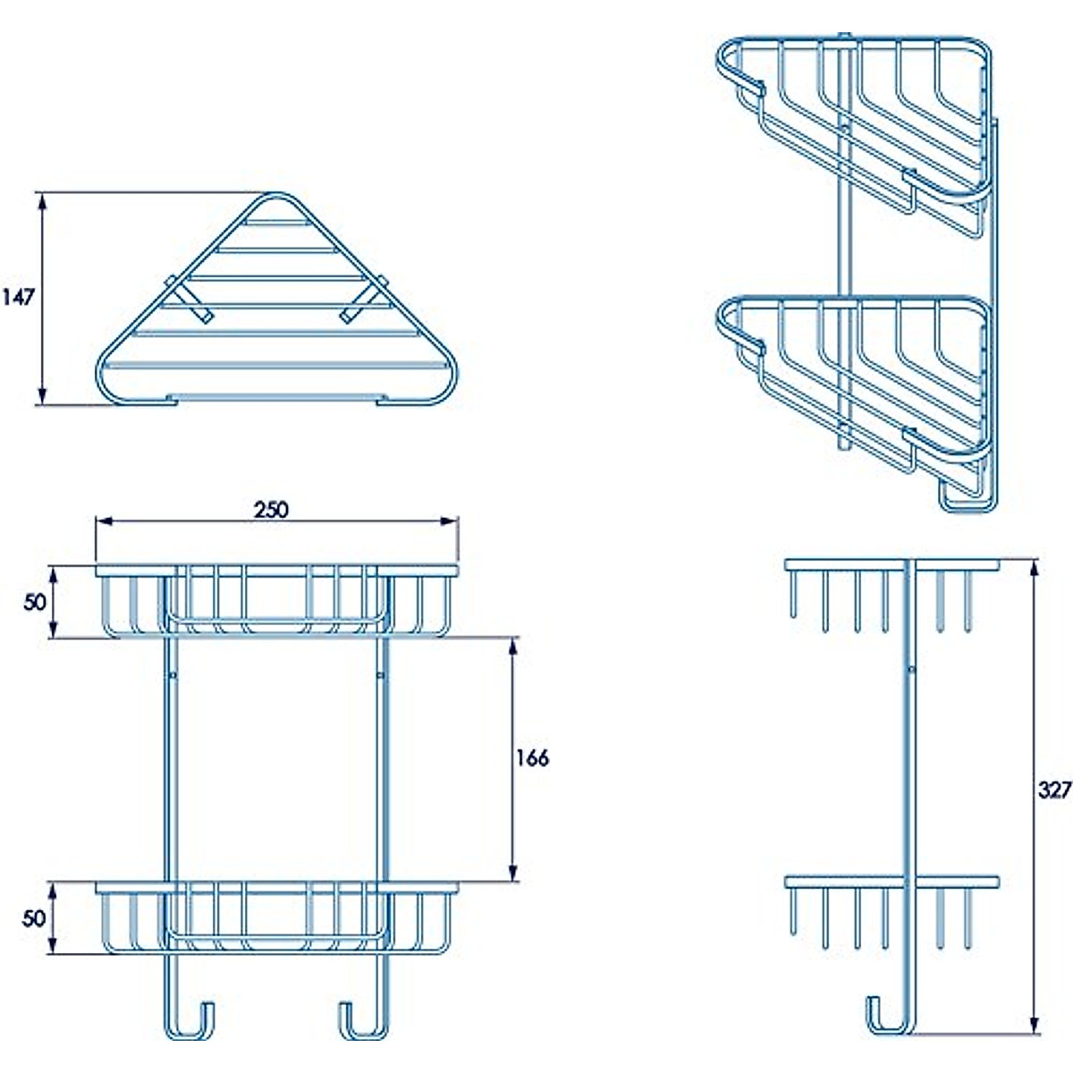 Croydex Medium Chrome 2-Tier Corner Basket Shower Caddy, 5 Year Rust Free Guarantee
