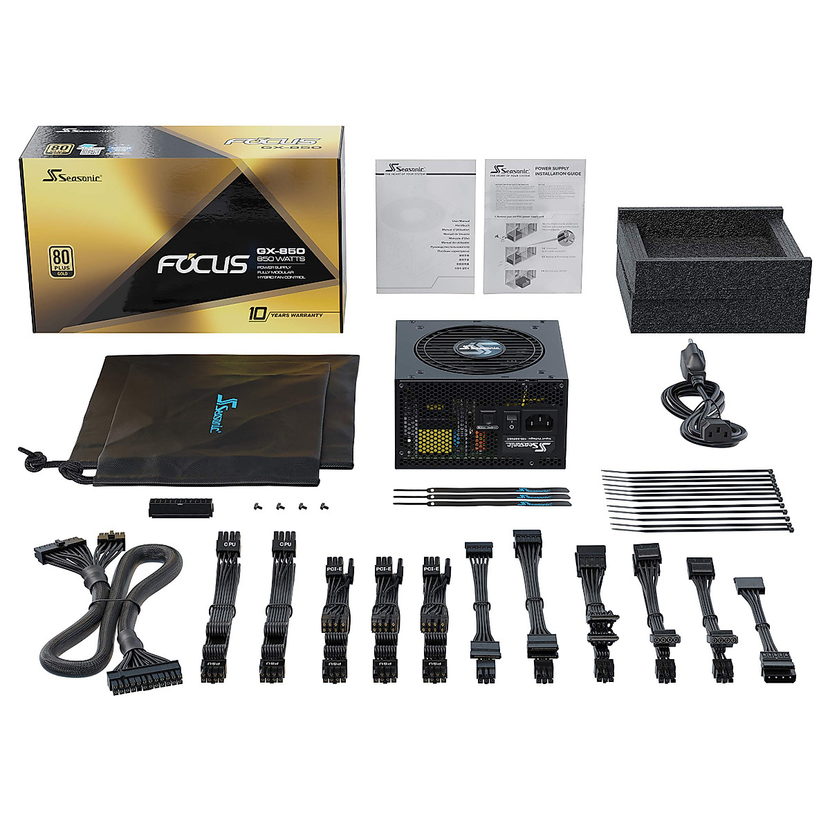 Seasonic FOCUS GX-850 - 850W - 80+ Gold - Full-Modular - ATX Form Factor - Low Noise - Premium Japanese Capacitor - 10 Year Warranty - Nvidia RTX 30/40 Super & AMD GPU Compatible (Ref. SSR-850FX)