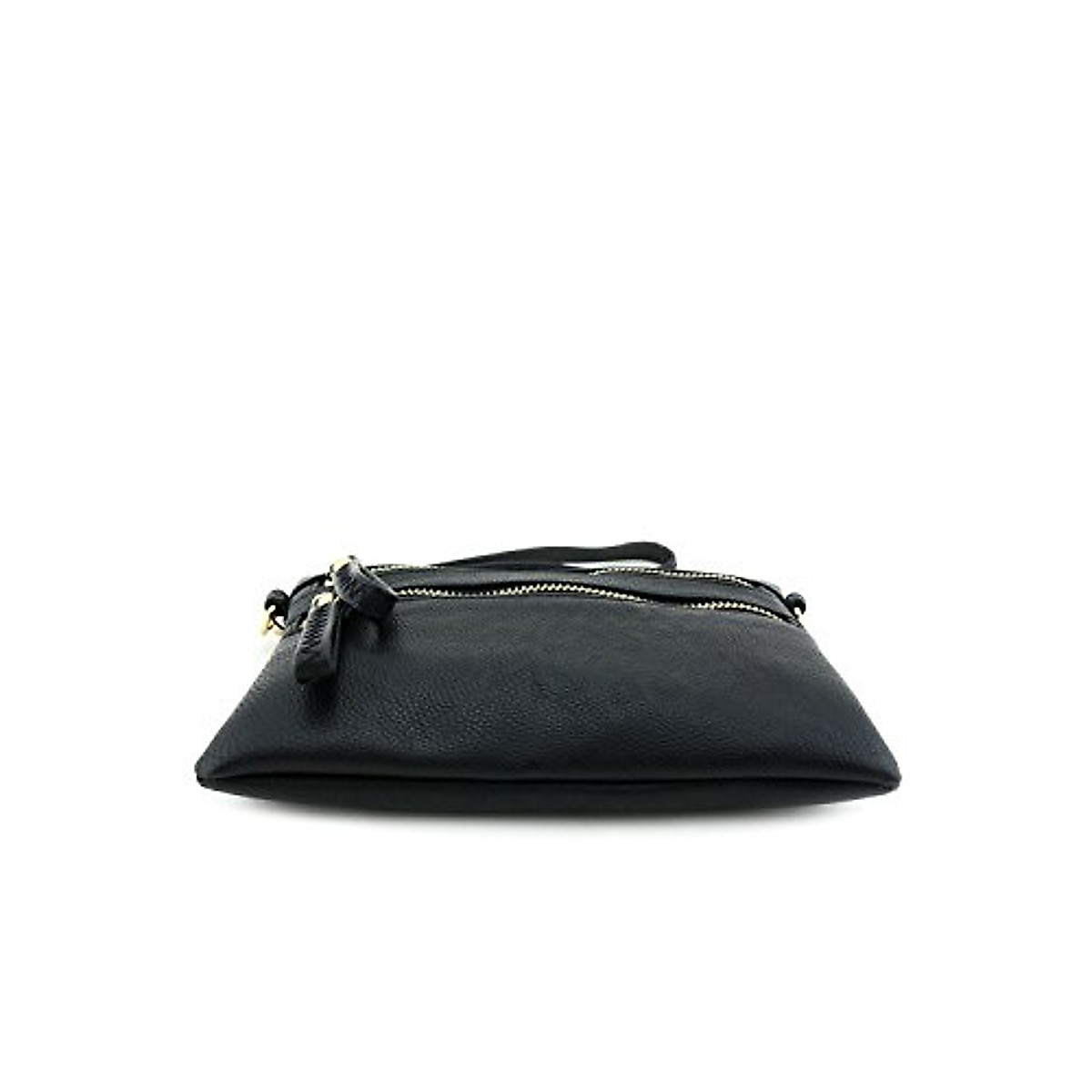 FashionPuzzle Multi Zipper Pocket Small Wristlet Crossbody Bag (Black)