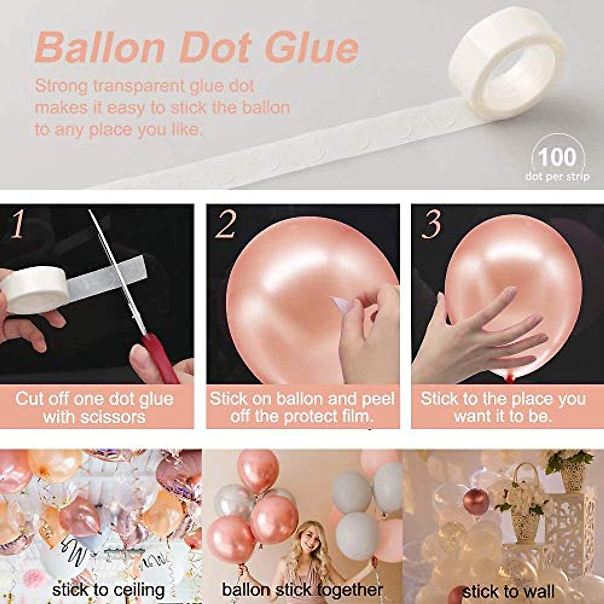 Larchio Rose Gold Balloon Arch Kit, Balloon Garland Rose Gold Confetti Balloons and White Balloons, Balloon Tie and Tape for Birthday Wedding Party Decoration