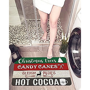 Diatomaceous Bath Door mats,Christmas Trees Candy Canes Sleigh Rides Hot Cocoa Wooden Red Green Gray Absorbent and Quick Drying Non Slip Bathroom Rug,Suitable for Bathroom Tub Shower Sink,24"x36"