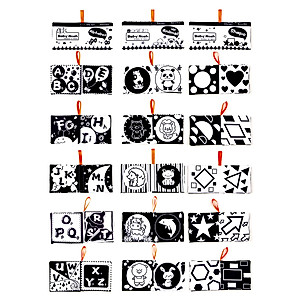 Baby First Soft Activity Cloth Book Set, High Contrast Black and White Interactive Crinkle Soft Book Bundle for Infant, Baby Early Education for Brain Development with Alphabet, Shape, Animal