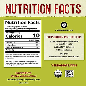 ECOTEAS - Organic Unsmoked Yerba Mate Tea Pure Loose Leaf 1Lb Detox Hi Caf Energy