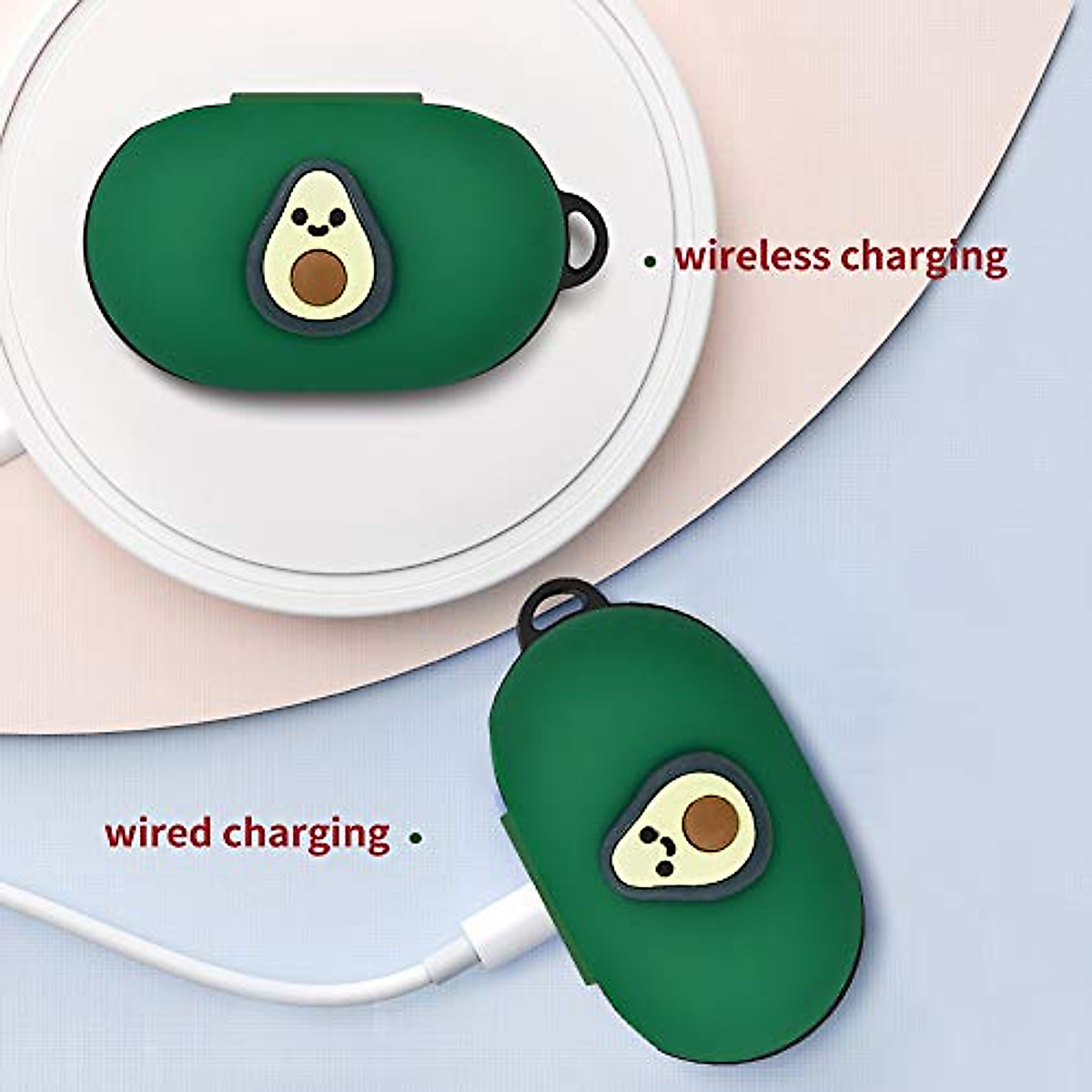 Newseego Compatible with Galaxy Buds（2019） Case, Galaxy Buds+ Plus （2020） Cover Cute 3D Soft Case with Ring Buckle Keychain Galaxy Buds Case-Avocado