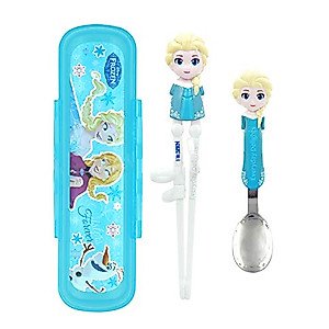Frozen Queen Elsa Kids Children Spoon Training Chopsticks Flatware Utensil Cutlery Dinnerware Tableware Set with Case, 3 pieces