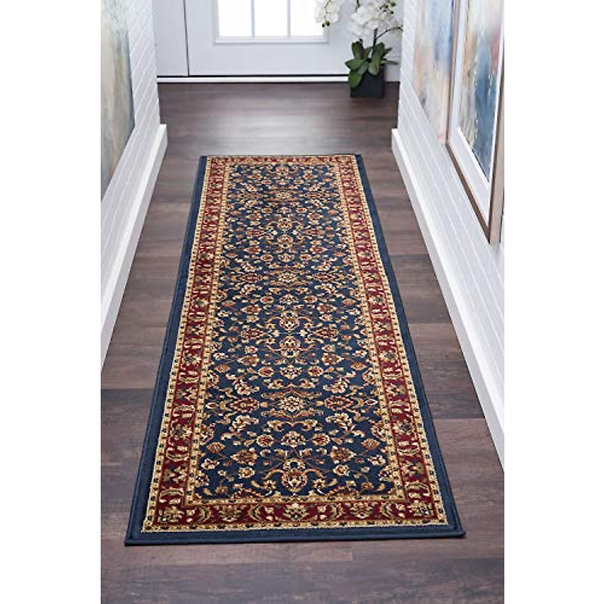 Sariya Transitional Oriental Navy Runner Rug, 2' x 7'