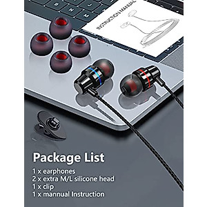 Arsvita Wired Earbuds Headphones In-Ear Noise Cancelling Ear buds with Deep Bass Stereo Sound, Volume Control,Compatible for All 3.5mm Interface Devices, Phone, Tablet, MP3, CD Player, Cassette Player