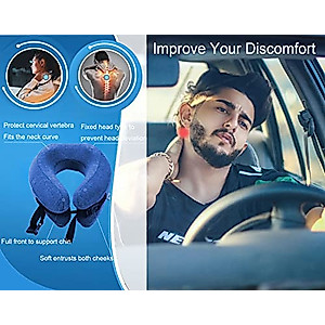 HAPPYBAG Neck Pillow for Travel Memory Foam Neck Support Pillow,Portable Removable and Machine Washable,for Airplane Car Home Use Sleeping Rest Headrest (HD-Blue)