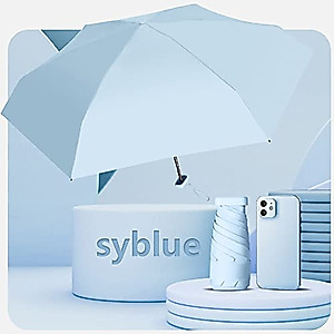 ESUFEIR Mini Travel Sun Umbrella for Purse With Case,Small Compact UV Umbrella for Sun and Rain,Lightweight & Portable,Windproof Parasol Umbrella with 99% UV Protection for Women Men Kids(syblue)