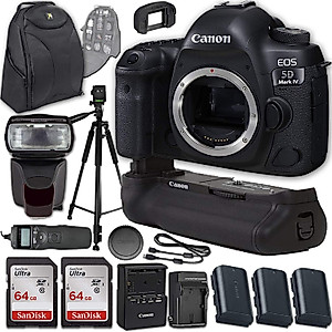 Canon EOS 5D Mark IV DSLR Camera (Body Only) Bundle with Canon BG-E20 Battery Grip + Premium Accessory Kit (Renewed)