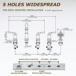 WINKEAR Roman Tub Faucet Set With Handheld Shower 5 Hole Deck Mount Tub Filler With Diverter, 3 Lever Handle Rough-in Valve and Water Supply Lines Included for Bathroom Tub, Matte Black