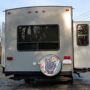 KiuLoam Floral Peace Sign Gesture Spare Tire Cover Polyester Universal Sunscreen Waterproof Wheel Covers for Trailer RV SUV Truck and Many Vehicles (17" for Diameter 31"-33")