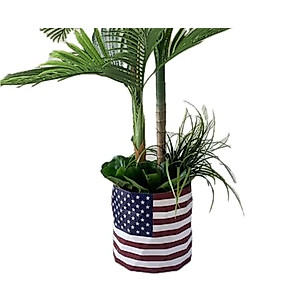 Deluxe 78" Golden Cane Palm Artificial Tree + Premium Fiddle Leaf Foliage in 8" Base + 12" Plant Pot Skirt + Bonus USA Flag Style Pot Pant