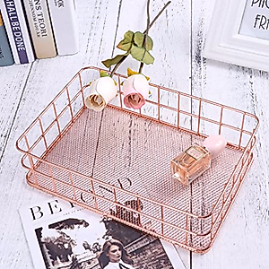 Alipis 2Pcs Guest Towel Napkin Holder, Metal Wire Organizer Tray Paper Napkins Storage Basket Small Container Tray for Bathroom, Kitchen, Dining Table (Rose Gold)