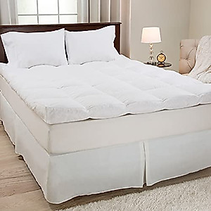 Down Mattress Topper- Queen Size-4” Gusset Duck & Down Filled Featherbed with Cotton Cover-Plush Pillow Top for Extra Cushion & Support by Lavish Home White