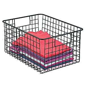 mDesign Metal Wire Closet Storage Basket Organizer with Handles for Organizing Bedroom, Bathroom, Mudroom, Entryway, Hallway, or Linen Closets - Concerto Collection - 8 Pack - Black