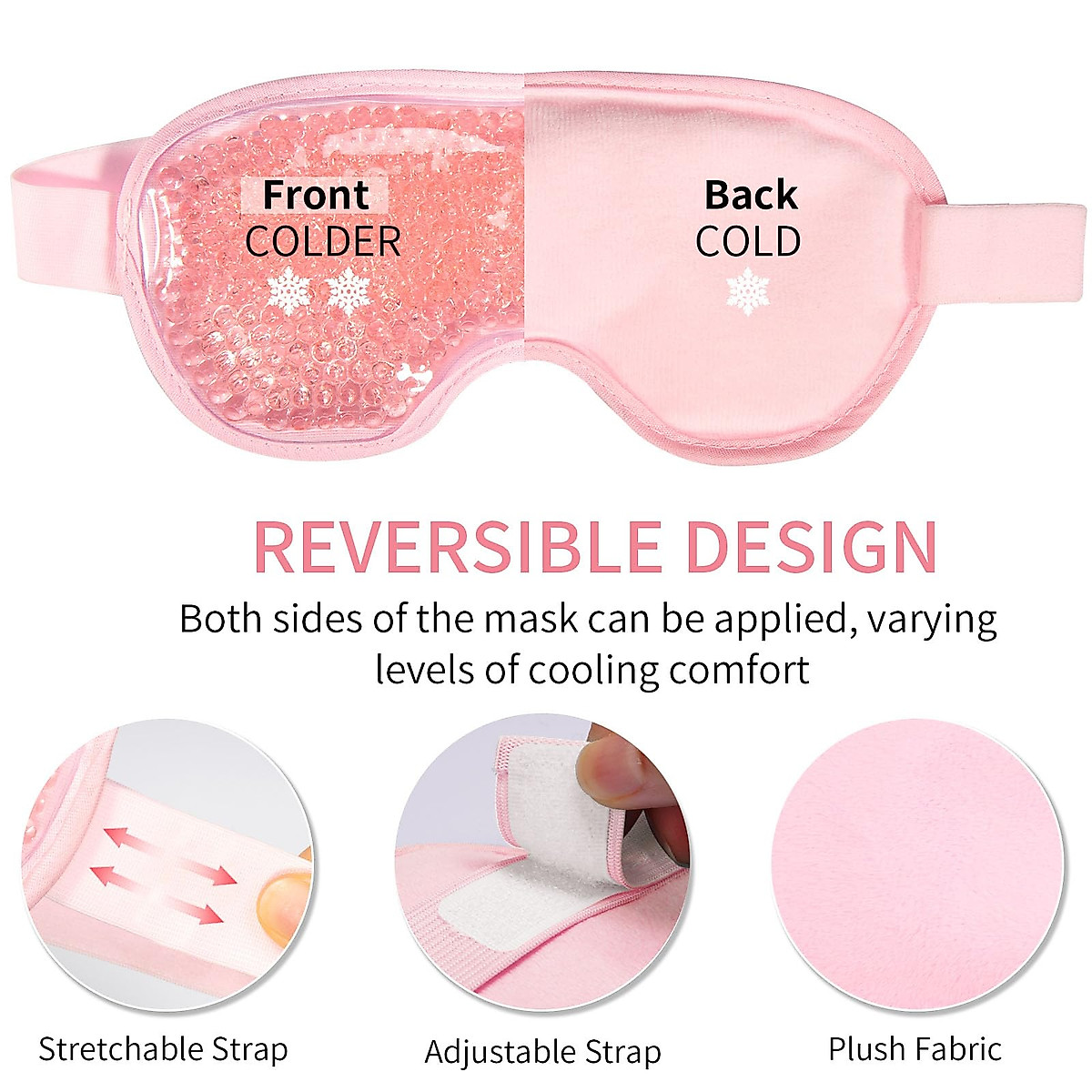 Cooling Eye Mask with Gel Bead, Reusable Cold Compress Ice Pack Sleeping Eye Cooling Pads for After Eyelid Surgery, Puffiness, Puffy Eyes, Headache, Migraine Relief (Pink)