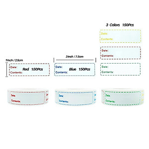 450pcs Smatagee Removable Freezer Labels,1 x 3 Inch Food Storage Stickers,Self-Adhesive Date Labels-Waterproof Oil-Resistant Easy Clean Leaves no Residue,4 Colors Labels 3 Rolls