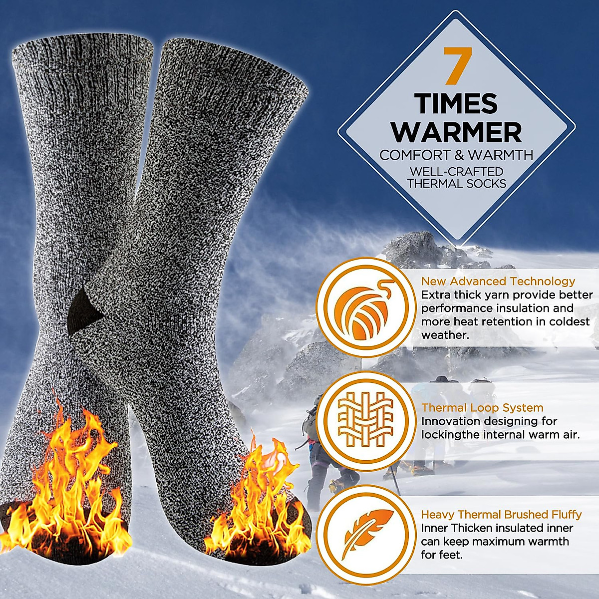 TSSPLUS 3-PAIRS Mens Winter Thermal Warm Heavy Duty Cotton Crew Work Boots Socks 9-13,Cold Weather Outdoor, Heat socks, Extreme warmer