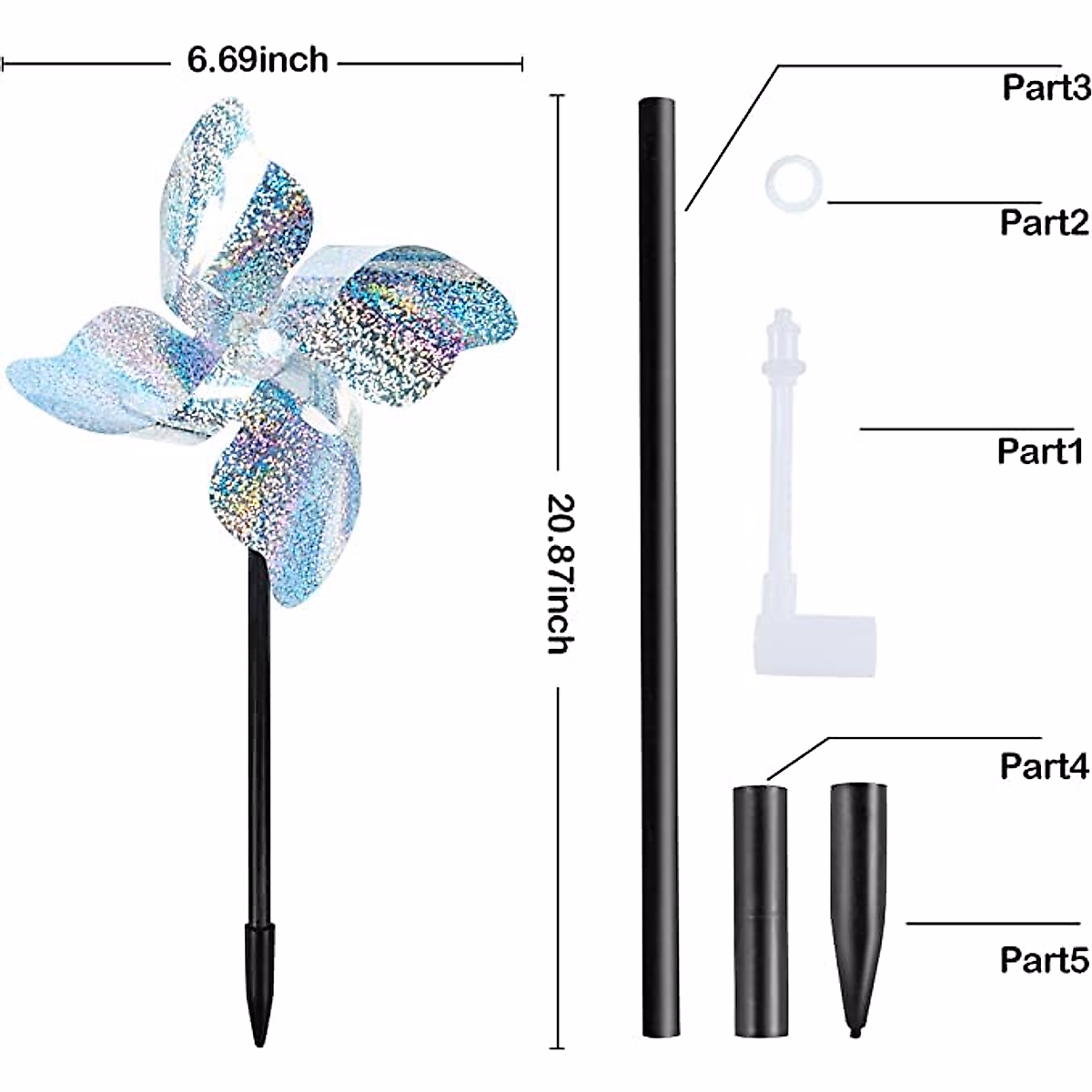 10 Pack Bird Scare Pinwheels Devices, Bird Reflective Pinwheels Woodpecker Bird Deterrent Pinwheel, Bird Repellent Bird Reflector Spinner Blinder Devices Outdoor Keep Birds Away