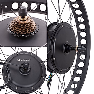 Voilamart 26" Electric Bike Conversion Kit Rear Wheel, with 3.23" Width Rim 48V 1500W E-Bike Hub Motor Kit with Intelligent Controller and PAS System, Restricted to 750W for Road Bike(Without Battery)