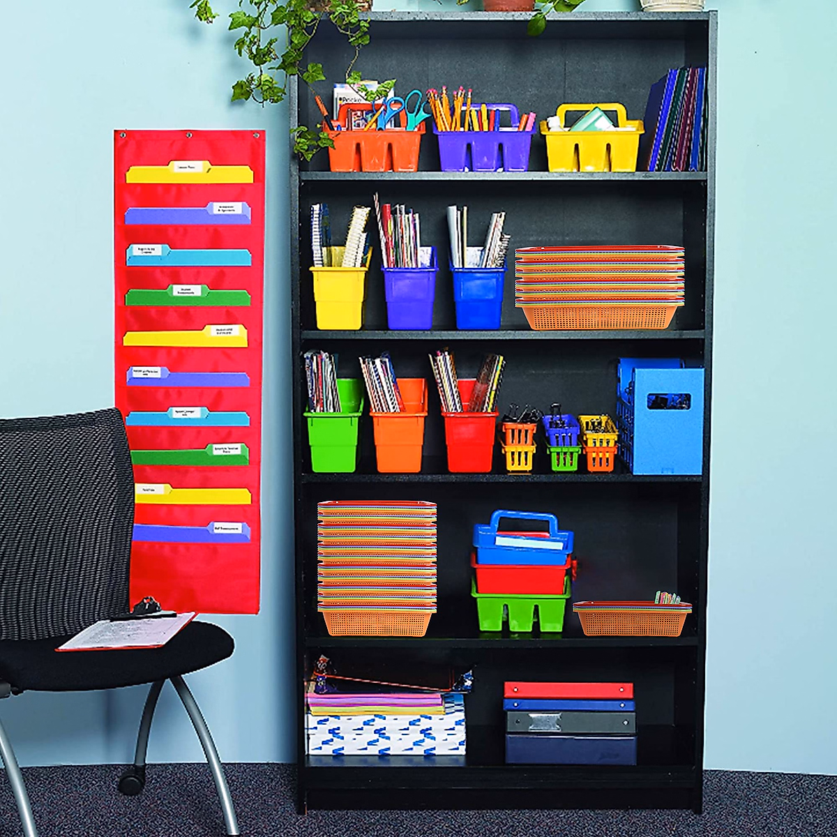 Kolewo4ever 24 Pack Classroom Storage Baskets Pencil Organizer Bins 13.5 x 10 x 3 Inch Paper Trays Organizer Basket Plastic Book Baskets for Classroom Library Organizer