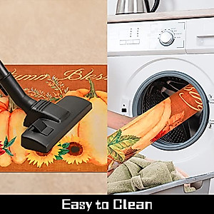 VERTKREA Pumpkin Sunflower Doormat, Autumn Floor Mat 18 × 30 Inches Happy Thanksgiving Mat Indoor for Living Room Bedroom Kitchen Orange