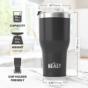 Beast 30 oz Tumbler Stainless Steel Vacuum Insulated Coffee Ice Cup Double Wall Travel Flask (Matte Black)