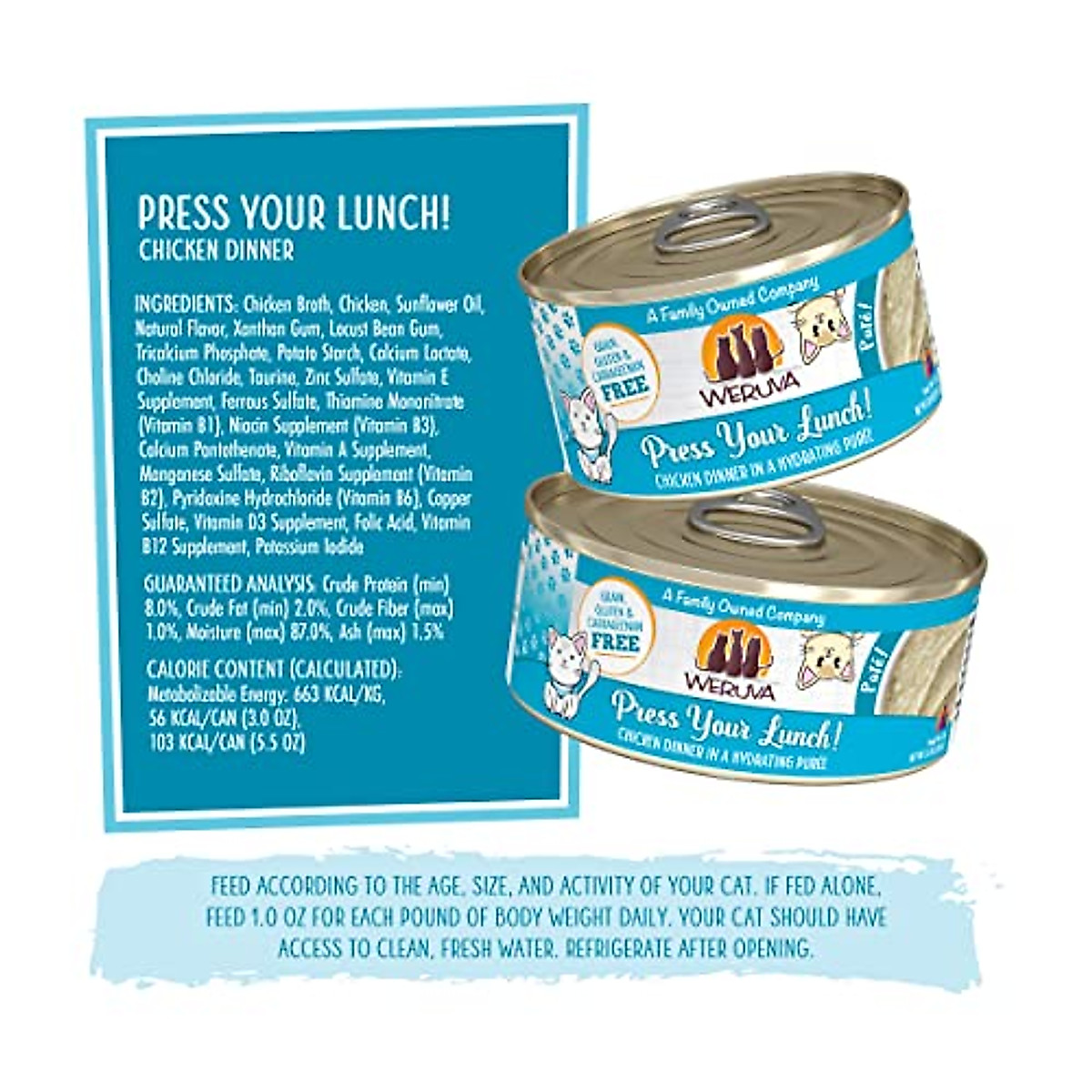 Weruva Classic Cat Paté, Press Your Lunch! with Chicken, 3oz Can (Pack of 12)