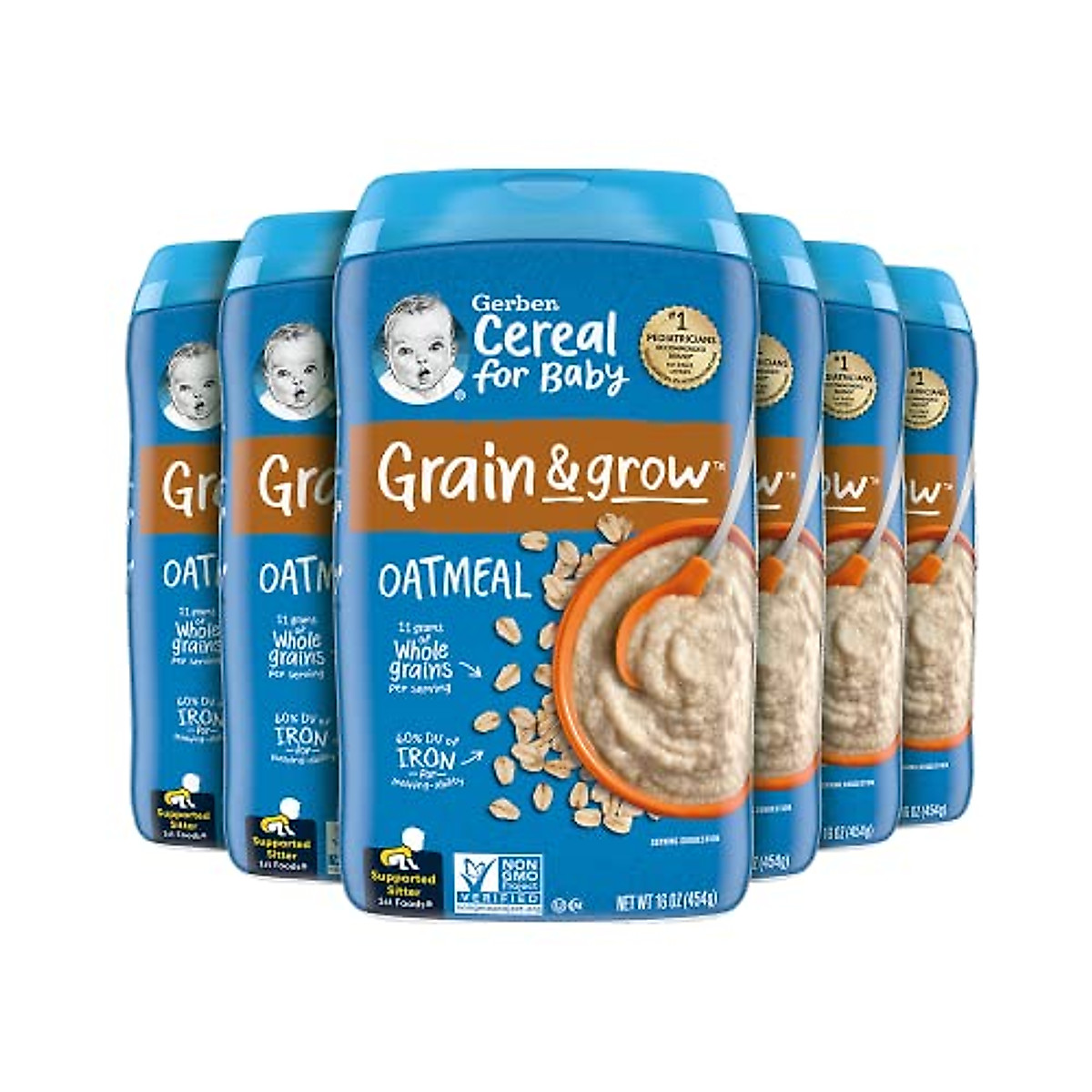 Gerber Baby Cereal 1st Foods, Grain & Grow, Oatmeal, 16 Ounce (Pack of 6)