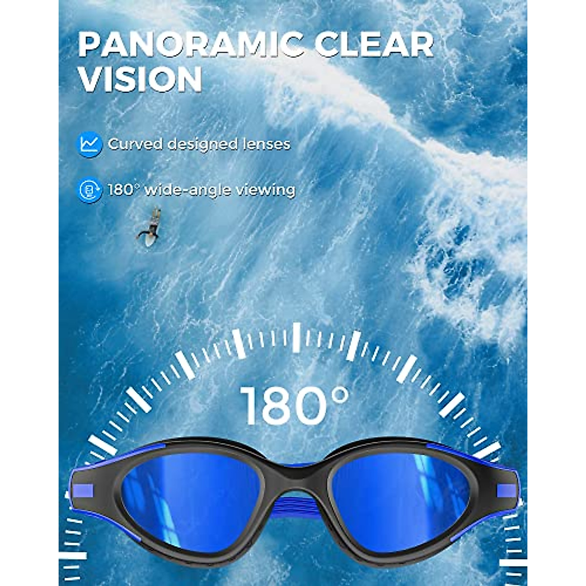 SFCICH Swim Goggles, Polarized No Leaking Swimming Goggles, Anti Fog UV Protection Clear Wide Vision Comfortable Swim Goggles for Men Women Adults Youth