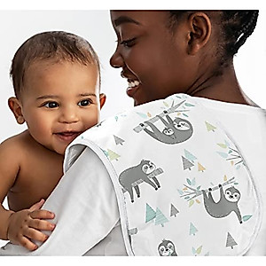 Sweet Jojo Designs Blue Jungle Sloth Baby Boy Girl Absorbent Burp Cloths Infant Newborn Turquoise Grey and Green Tropical Gender Neutral Botanical Leaf Rainforest Animal 3 Pack Set Dribble Drool