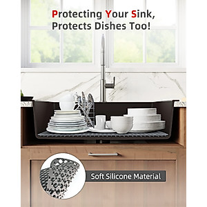 Makaduo Sink Protectors for Kitchen Sink, Silicone Kitchen Sink Accessories, Sink Mats for Stainless Steel Sink, Porcelain Sink, Large Folding Dish Drying Mat, Heat Resistant, Non-Slip, Grey