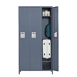 GangMei Latest Version 3 Doors Metal Storage Locker Combination, 72" Steel Storage Lockers for Employees, Lockable Storage Cabinet for Home, Gym, School, Office. Assembly Required (3 Doors, Black)