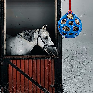 PATIKIL Horse Treat Ball Feeder, Rubber Goat Slow Feeding Hay Feeder Bag Relieve Stress Hanging with Rope for Stable Stall, Blue