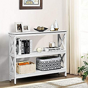 Giantex 3-Tier Narrow Console Table, Rustic Sofa Table with Storage Shelf, X-Design Bookshelf, Skinny Foyer Table, Behind Couch Table, Entryway Table for Hallway Living Room, Entry Table, White