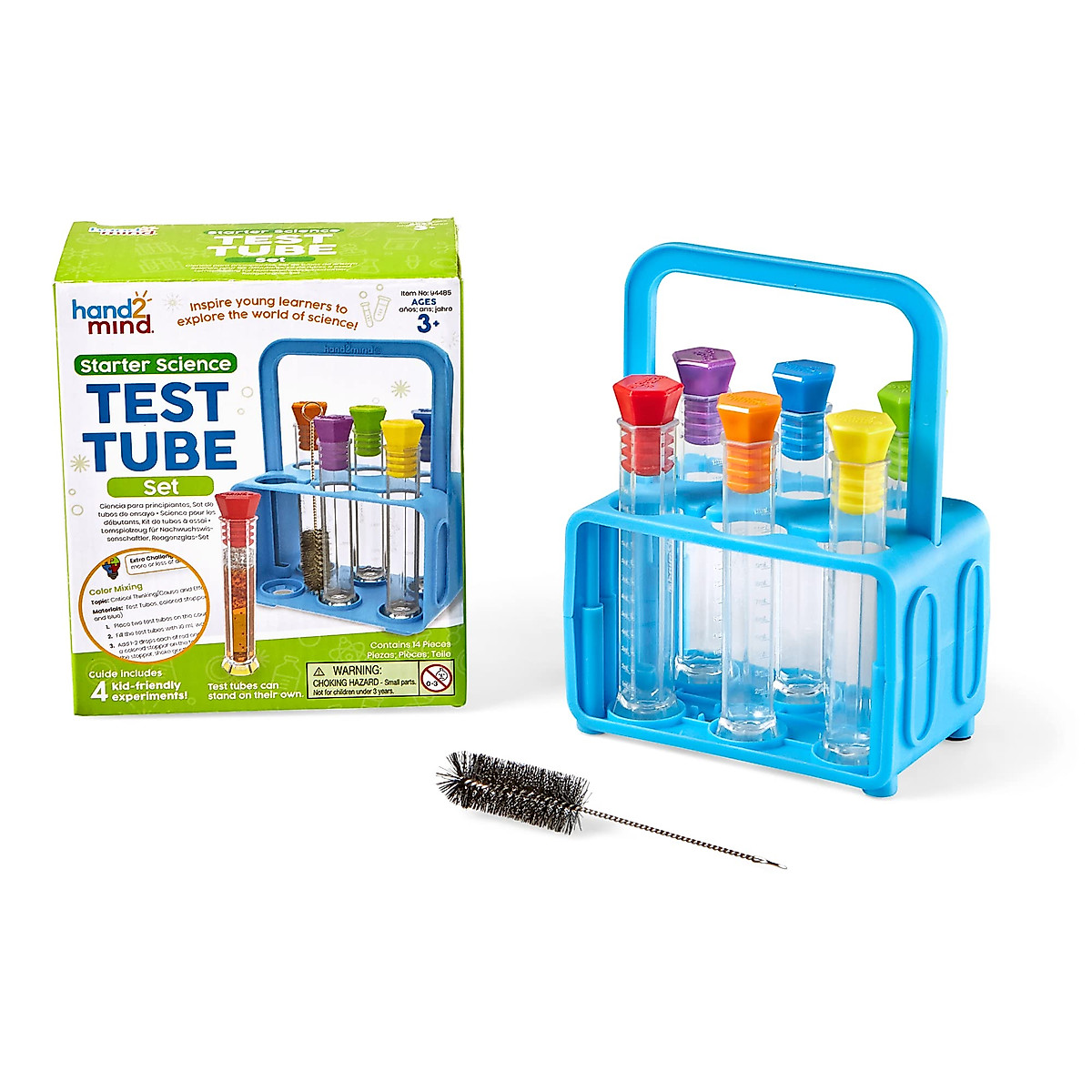 hand2mind Starter Science Test Tube Set, Flat Bottom Test Tubes, Science Lab for Kids, Test Tube Rack, Science Supplies,Test Tubes with Lids, Science Experiments, Science Kits for Kids (Six Tubes)