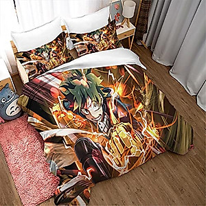 AKARDO Hero School Anime One for All Izuku Duvet Covers, Soft Microfiber Washed Duvet Cover Set 3 Pieces with Zipper Closure,Beding Set (05,Queen (90"x90"))