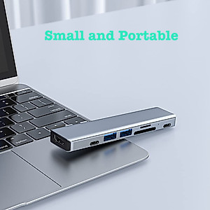 SLAUNT USB C Hub for MacBook Pro 7-in-2 USB C Adapter MacBook Multiport Dongle with 4KHDMI, USB 3.0&2.0, TF/SD Card Reader, USB-C and Thunderbolt 3 Compatible with MacBook Pro Air 2020 2019 2018