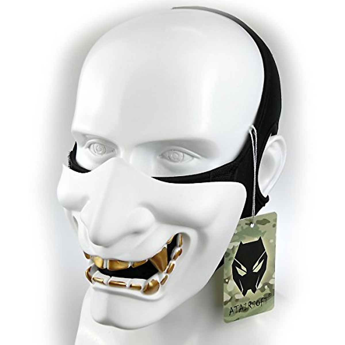 ATAIRSOFT Halloween Costume Cosplay BB Gun Evil Demon Monster Kabuki Samurai Hannya Oni Half Cover Airsoft and Prop Mask (White)