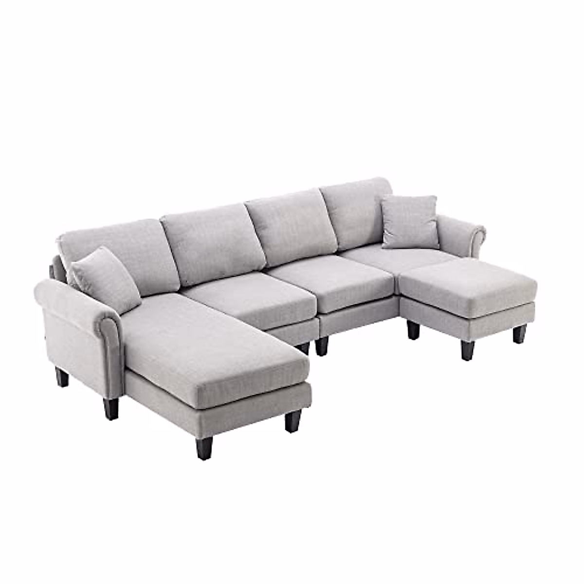 Olela U Shaped Modular Sectional Sofa for Living Room, Oversized Deep Seat Sofa Modern Linen Upholstered Sectional Couch with Chaise Lounge and Comfy Backrest (Light Gray)