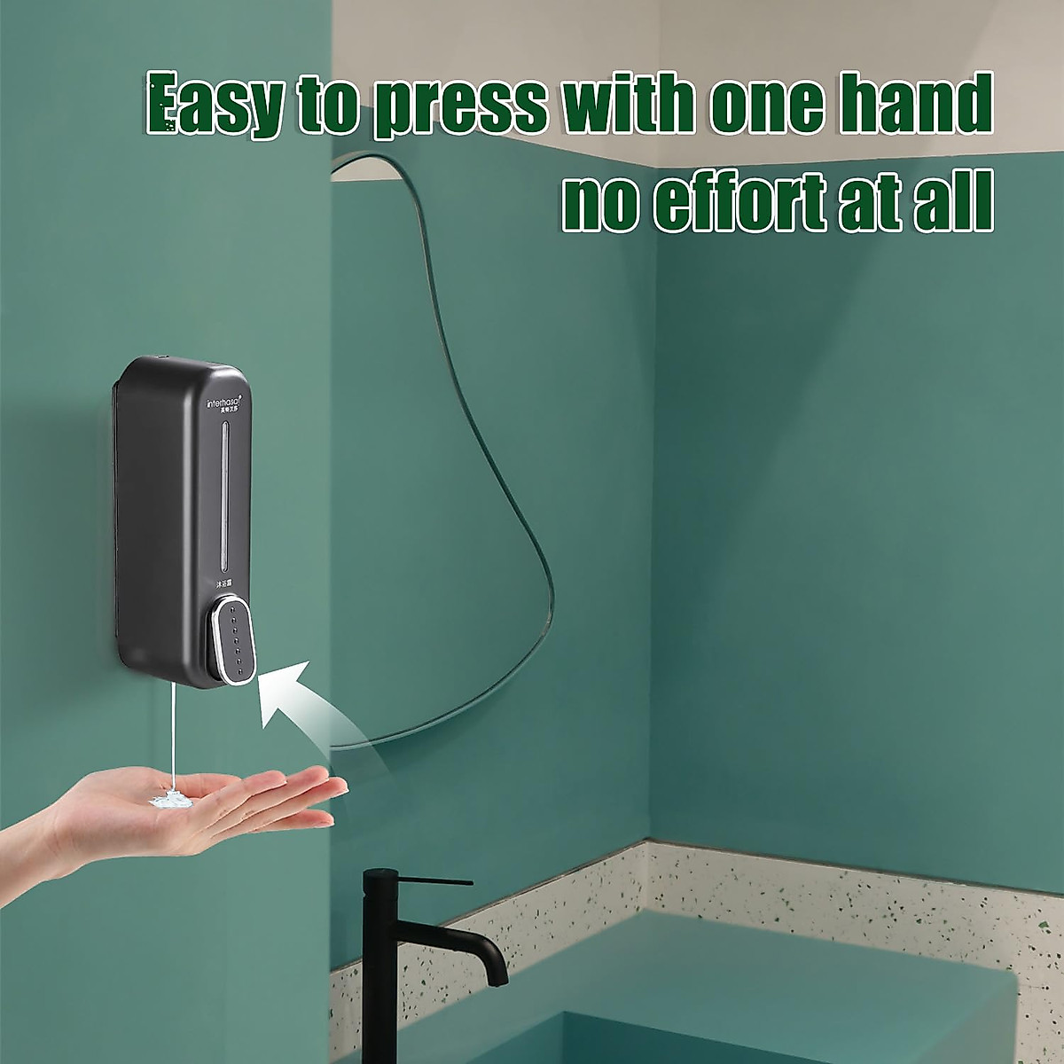 Wall Mounted Soap Dispenser 300ml Drill Free with Adhesive Manual Liquid Hand Soap Box Shower Shampoo Conditioner Dispenser for Toilet Bathroom Hotel Kitchen(Black)
