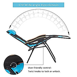 VOYSIGN Oversized Reclining Patio Chair, XL Padded Adjustable Zero Gravity Lounge Chair w/Pillows and Cup Holder Trays, Support 350 lbs - Sky Blue