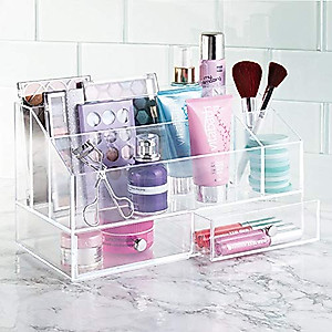 iDesign Plastic Tiered Divided Cosmetic Organizer with Drawers for Storage of Makeup, and Accessories on Vanity, Countertop, or Cabinet, 12.97" x 6.96" x 8.25" - Clear
