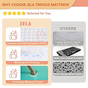 jela Foldable Mattress Twin Mattress, 4 Inch Memory Foam Folding Mattress, Trifold Mattress with Storage Bag and Waterproof Lining, Portable Mattress for Camping, Floor, Guest (38x75x4 inch, Twin)