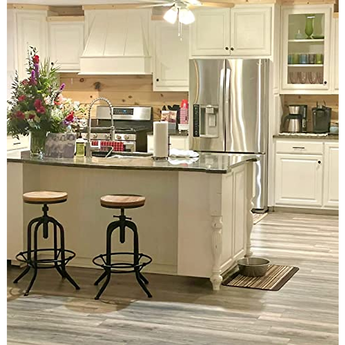 Lisuden Industrial Farmhouse Bar Stools Set of 2, Black Metal Base, Wood Seat, Adjustable Height 24.8-30"