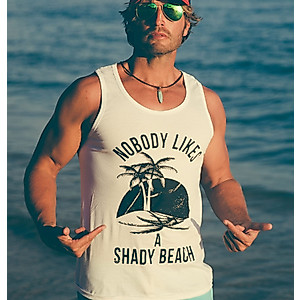Mens Shady Beach Funny Cool Tees Sleeveless Gym Workout Novelty Fitness Tanktop Funny Workout Shirt Cool Fitness Tank Top Novelty Tank Tops for Guys White M